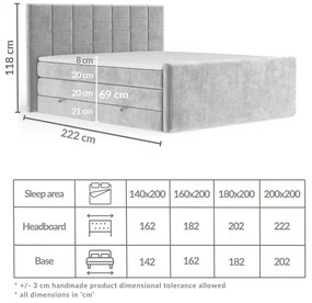 Světle šedá boxspring postel s úložným prostorem 180x200 cm Ava – Maison de Rêve