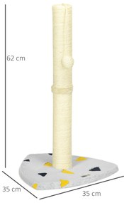 Škrabací podložka PawHut pro kočky s plyšovým designem a hracím míčkem, robustní jutový provaz, kompaktní rozměry 35 x 35 x 62 cm, světle šedá a béžo…