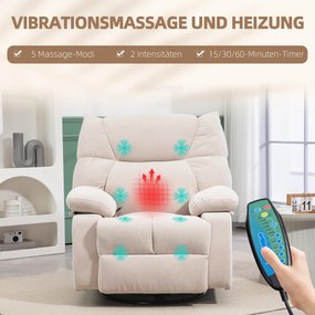 HOMCOM Relaxační křeslo s masážní funkcí, elektrické TV křeslo s vyhříváním, polohovací funkcí, otočné masážní křeslo s pružinovým systémem| Aosom