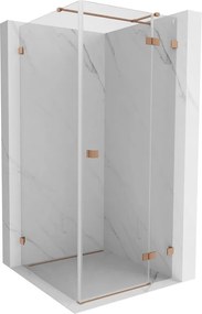 Mexen Lunar T, sklopný sprchový kout pravý 110 x 110 cm, 8mm čiré sklo, profil měděná matná, 834T-110-110-65-00-P