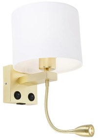 Nástěnná lampa zlatá s USB a stínidlem bílá 18 cm - Brescia Combi