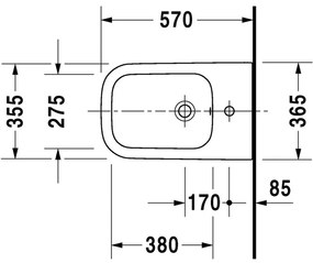Duravit Happy D.2 - Stojící bidet, 1 otvor pro armaturu propíchnutý, 365 x 570 mm, bílý 2267100000