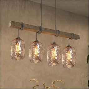 BRILAGI - Lustr na lanku WOOD GLASS 4xE27/60W/230V borovice/šedá/kouř hnědá