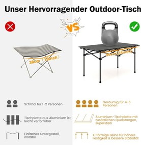 Costway Hliníkový kempingový stůl pro 4–6 osob Skládací s taškou, černý