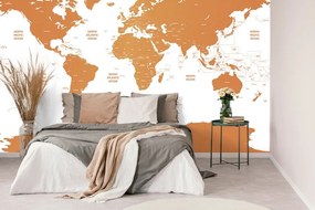 Tapeta mapa světa s jednotlivými státy v oranžové barvě - 225x150 cm