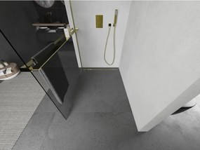 Mexen Kioto, sprchová zástěna Walk-In Walk-in 85 x 200 cm, 8mm čiré sklo, zlatý lesklý profil + věšák na ručníky s poličkou, 800-085-121-50-00