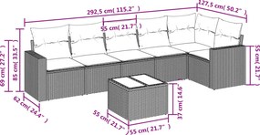 7dílná zahradní sedací souprava s poduškami černá polyratan 3251333
