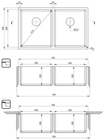 Deante Steel sink, 2-bowl, undermount