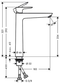 Hansgrohe Talis E, vysoká umyvadlová baterie 240 bez odtokové soupravy, černá matná, 71717670