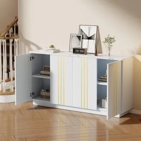 Aosom Obývací pokoj - komoda se 4 dveřmi, elegantní zlaté ozdobné lišty, volně stojící, 35x140x70 cm, Bílá