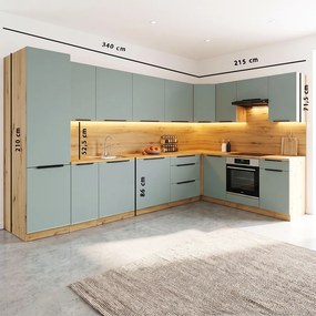 Kuchyňská linka ARIA st | 340x215 cm | ve tvaru L | UNI provedení | ANTI FINGERPRINT povrch | artisan/aquamarine