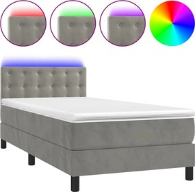 Box spring postel s matrací a LED světle šedá 80 x 200 cm samet 3134609