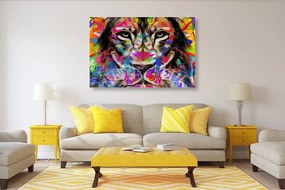 Obraz barevná hlava lva - 120x80 cm