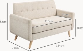 Kuchyňská pohovka HOMCOM 2místná béžová 134Š x 71D x 82V cm se silnými sedáky a opěradly, pružinové jádro, dřevěné nohy a protiskluzové nožky, sameto…