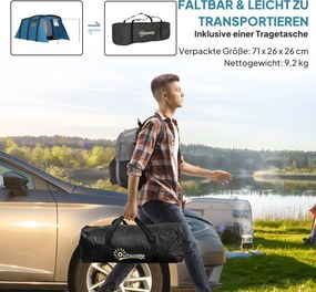Inflatabilní stan Outsunny pro 3-6 osob s pumpou - stan na kempování UV50+ pro rodiny, větruodolný a rychlo-setup stan na 3 sezóny