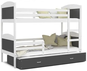 DOBRESNY Dětská patrová postel MATYAS 3 90x200 cm s bílou konstrukcí v šedé barvě s přistýlkou