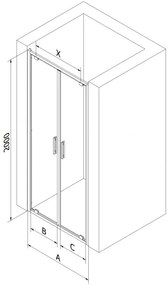 Mexen Exo, dvoukřídlé výklopné dveře 100x200 cm, 6mm čiré sklo, černý profil, 8182-100-000-70-00