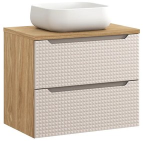 Závěsná skříňka Luxor Beige s deskou a umyvadlem 70 cm béžová/dub olejovaný