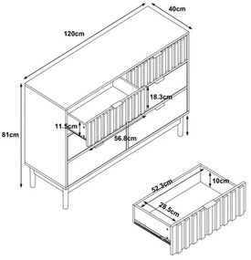 Komoda s drážkovanými zásuvkami TURRO
