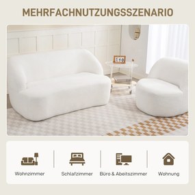 HOMCOM Dvoumístná pohovka, zakřivený design, čalouněná pohovka s fleecovým potahem, pro obývací pokoj, ložnici, domáci kancelář, krémově bílá