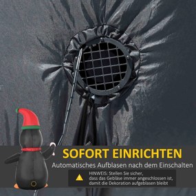 HOMCOM Nafukovací vánoční dekorace, 2,5 m nafukovatelný vánoční tučňák s 3 LED světly, 162 x 100 x 250 cm, vícebarevný