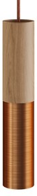 creative cables Závěsná lampa s textilním kabelem a dvojitým stínidlem Tub-E14, dřevo a kov Barva: Neutrální-matná měď