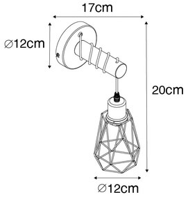 Rustikální nástěnné svítidlo černé se dřevem - Dami Frame