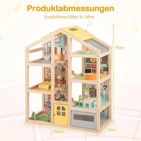 Costway Dětský dřevěný domeček pro panenky s nábytkem a figurkami. Rodinný