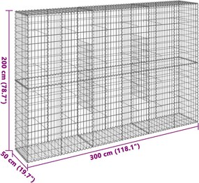 Gabionový koš s víkem 300 x 50 x 200 cm pozinkované železo 3295168