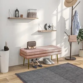 HOMCOM Lavice s polštářem, s úložným prostorem, ocel, 100 x 37,5 x 42 cm, růžová