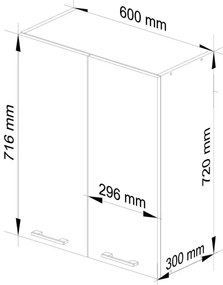 Horní kuchyňská skříňka OLIWIA W 60 H720 bílá / černá, lesk