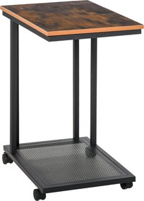 HOMCOM Boční Stolek C-Tvarový S Pojezdovými Kolečky Servírovací Vozík Laptop Stolek Kavový Stolek Noční Stolek S Kovovým Rámem Průmyslový Design Černý