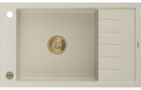 Mexen Elias 1-miskový granitový dřez s odkapávačem 795 x 480 mm, Béžová, sifon Zlatá - 6511791005-69-G