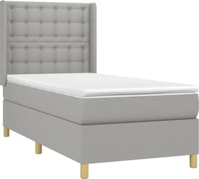 Box spring postel s matrací a LED světle šedá 90x200 cm textil 3139165