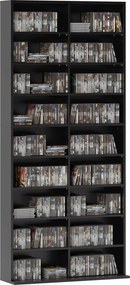 HOMCOM Moderní CD Kniha s 18 policemi pro 640 CD, Šatní skříň na CD z DTD, 78,5x24x175 cm, Černá