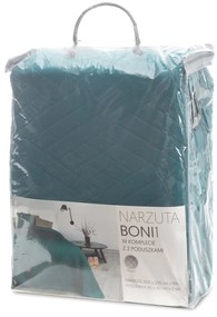 SADA PŘEHOZ NA POSTEL + POVLAK NA POLŠTÁŘ BONI1 200X220 CM, 2 KS 40X40 CM TMAVĚTYRKYSOVÁ