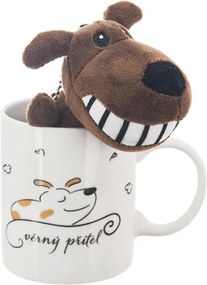 Porcelánový hrnek s plyšovým přívěskem PEJSEK, 390 ml