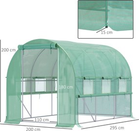 Fóliový skleník Outsunny 2,95x2x2m, tunelový, průchozí se 6 okny UV ochrana pro pěstování rostlin na zahradě | Aosom.de