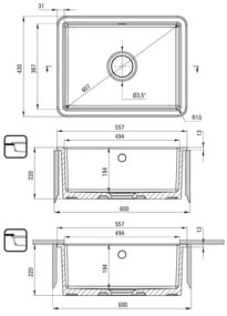 Deante Lumi, 1-komorový keramický dřez 557x430x194 mm, bílá, DEA-ZCU_610C