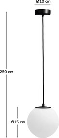 Bílé/černé kovové závěsné svítidlo se skleněným stínidlem ø 15 cm Brisia – Kave Home