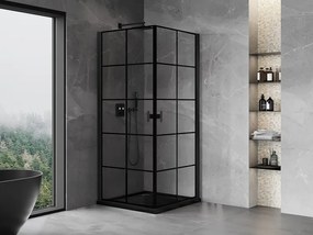 Mexen Mist-B Duo, 2-křídlý ​​výklopný sprchový kout 80 x 80 cm, čiré sklo-černá mřížka, 8A2-080L-080P-70-77