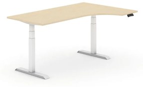 B2B Partner Výškově nastavitelný stůl, elektrický, 625-1275 mm, ergonomický pravý, deska 1800x1200 mm, bříza, bílá podnož