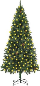 Umělý vánoční stromek s LED osvětlením a šiškami zelený 210 cm 3077745