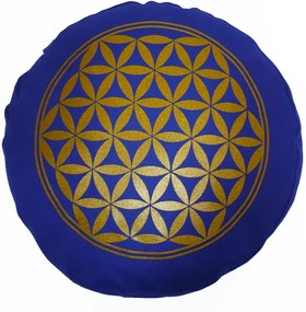 S radostí - vlastní výroba Meditační polštář se zlatým Květem života - modrý Velikost: ∅35 x v25 cm