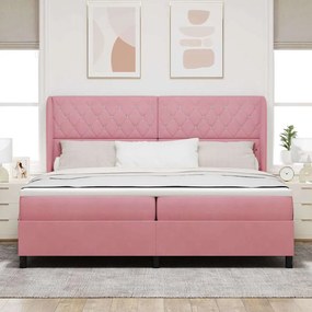 Postel s boxspringem s čelo Růžová 200 x 200 cm samet 3340897