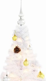 Vánoční stromek s LED osvětlením a baňkami bílý 210 cm 321504