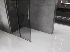 Mexen Velar L, posuvná sprchová zástěna Walk-in 100 x 200 cm, 8mm šedé sklo, zlatá lesklá, 871-100-003-43-50