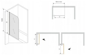 Vana Mexen Cube 170x80 cm s panelem bílá + jednokřídlá zástěna pohyblivá 80 x 140 cm III čirá/černá