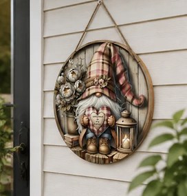 dekorace na zeď, dřevo, 20x20 cm, Boho styl s trpaslíkem, Dekorino DZ20260008