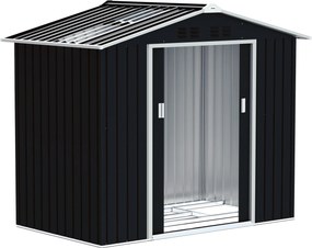 Zahradní shed Outsunny 2,42m² s posílenou základnou bez podlahy 213x130x185 cm s posuvnými dveřmi a střešním oknem 4 okna pro skladování nářadí Tmavě